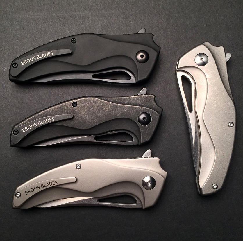 Brous Blades Exo Flipper Knife 3.5" D2 Satin Blade, Silver Titanium ...