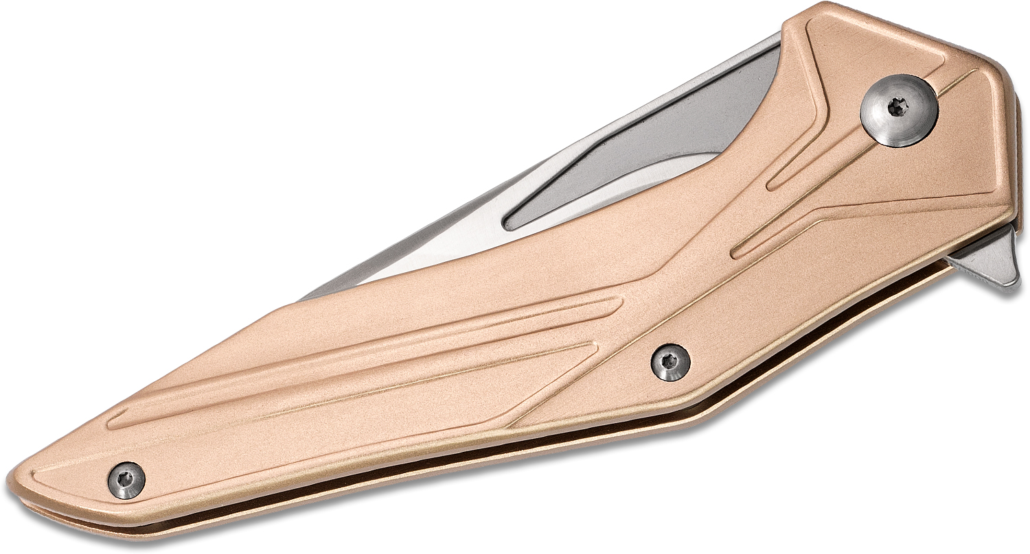 Brous Blades Tyrant Flipper Knife 4.5" D2 Satin Blade, Rose Gold ...