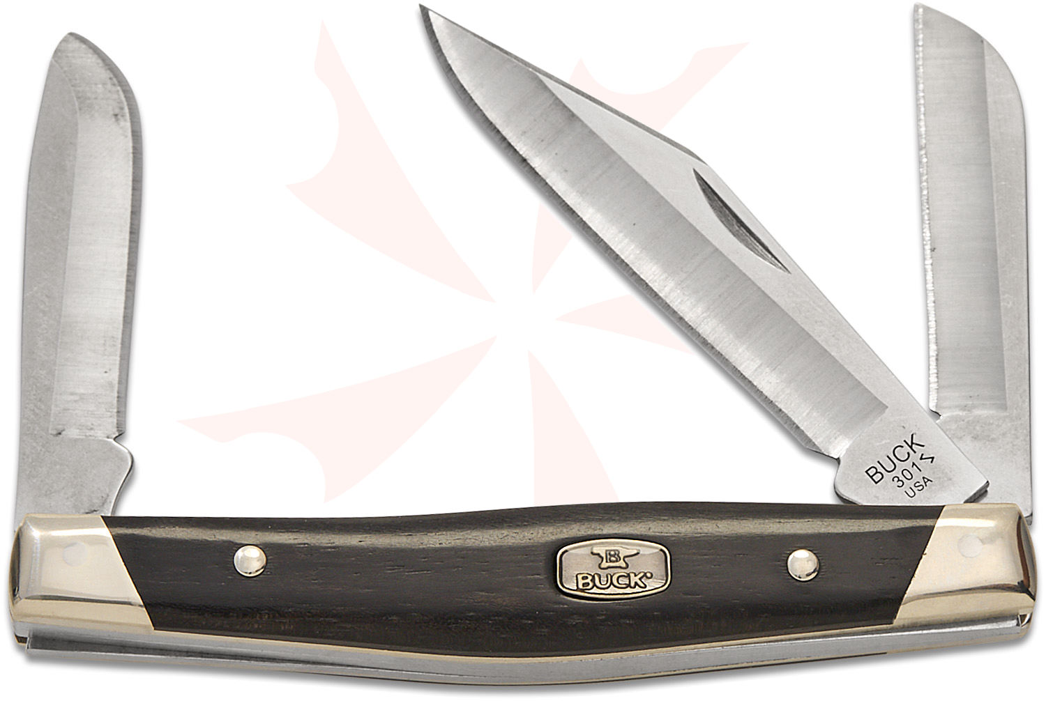 Buck 0301BRS2 Stockman 3 Blade Slipjoint Folding Knife 4" Closed, Ebony ...