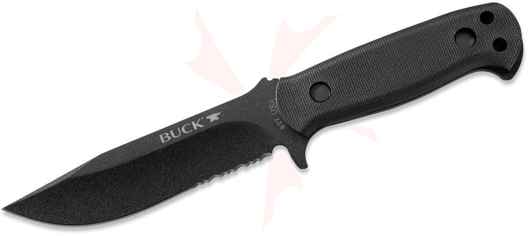 Buck 822 Sentry Fixed 5" Combo Blade, Black Nylon Handles - KnifeCenter ...