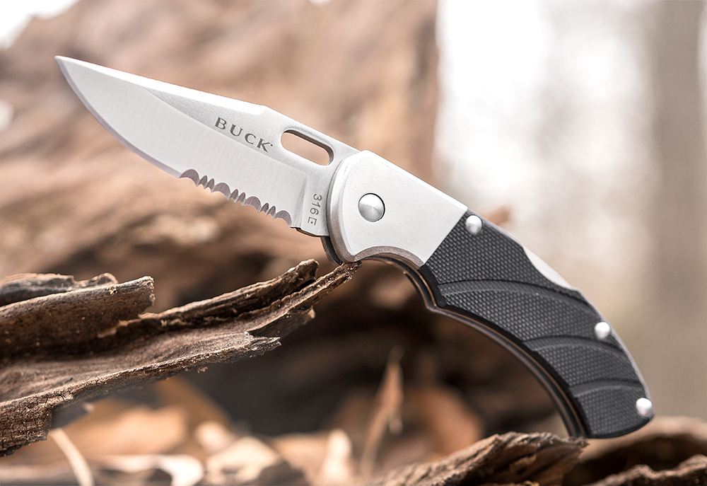 Buck 316 Talus Folding Knife 2-1/2" Combo Blade, G10 Handles (0316BKX ...