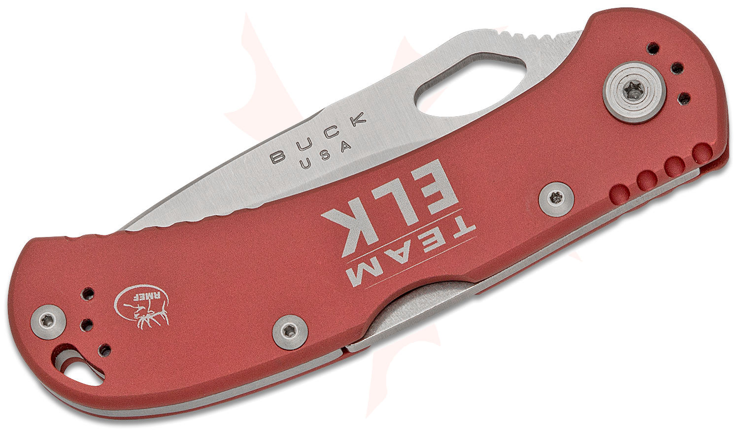 Buck 722 SpitFire RMEF Folding Knife 3.25" Plain Blade, Red Aluminum ...