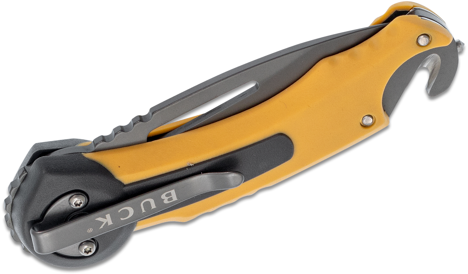 Buck Knives Redpoint Rescue Yellow Handle 2.75" Titanium Coated Combo ...