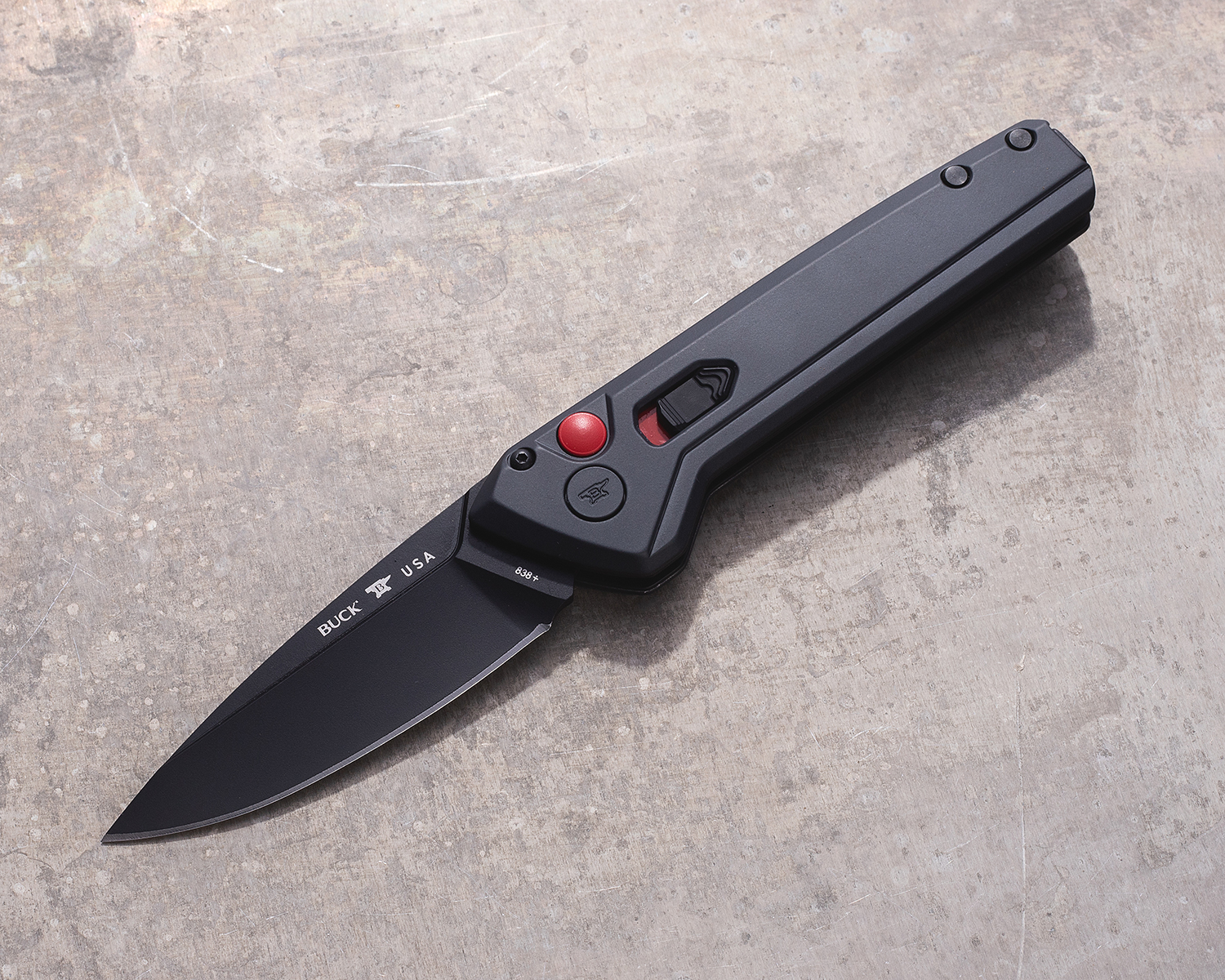 Buck 838 Deploy AUTO Folding Knife 3.25" 154CM Black Cerakote Drop ...