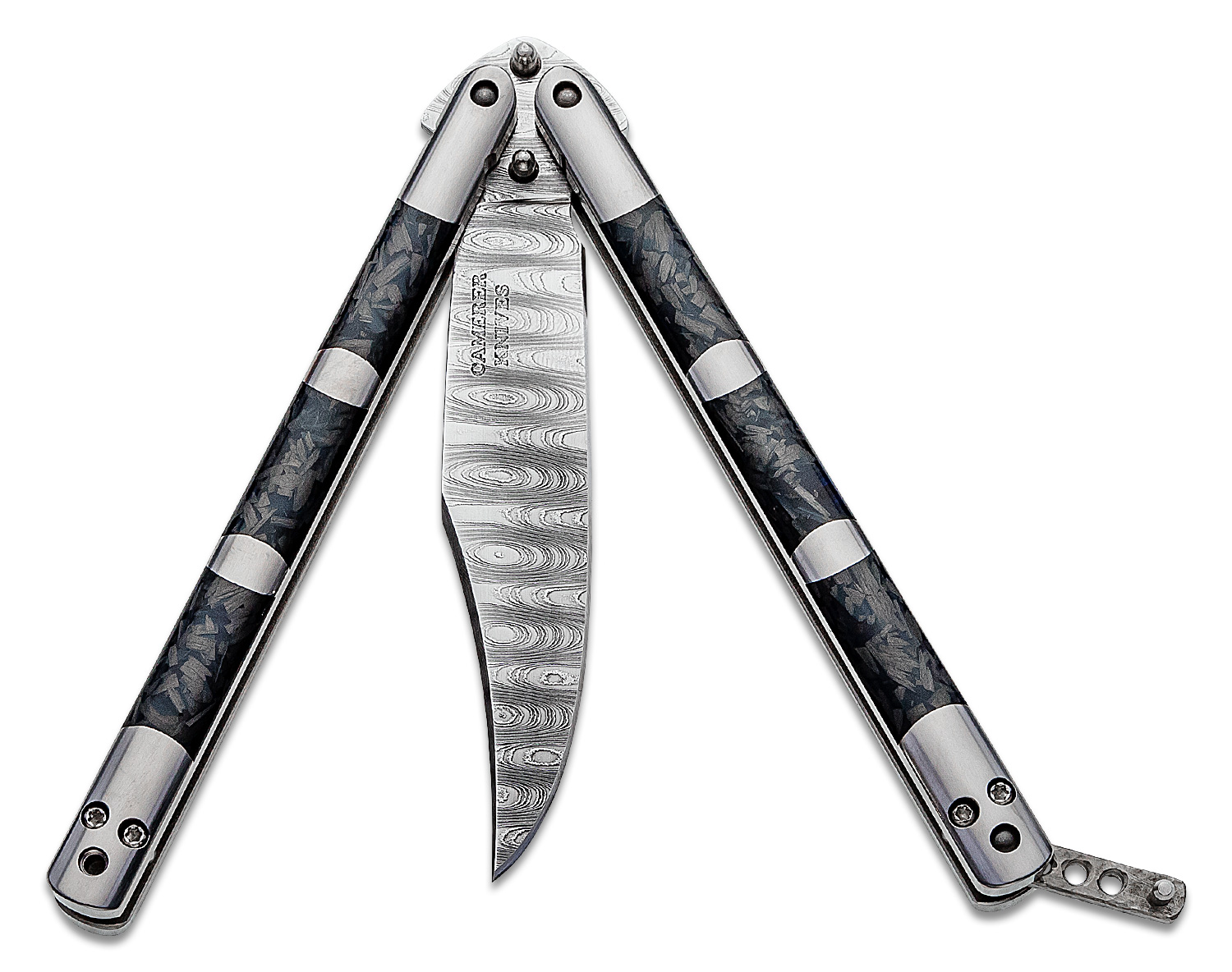Craig Camerer Custom Balisong Butterfly Knife 4.625" VF Ladder Damascus ...