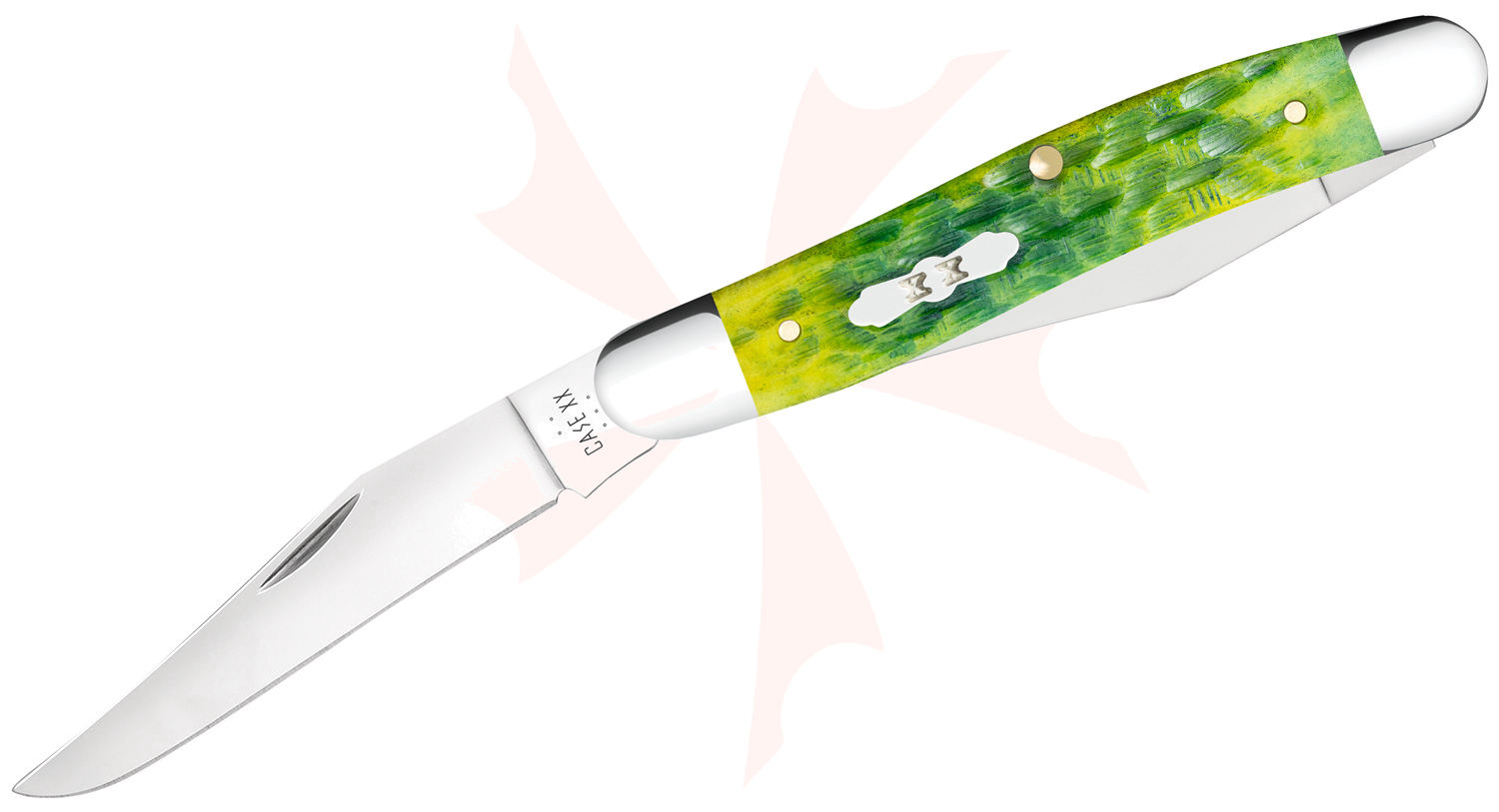 Case Peach Seed Jig Green Apple Bone Muskrat Pocket Knife 3.88" Closed ...