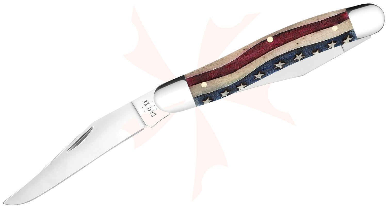 Case Star Spangled Embellished Smooth Natural Bone Muskrat Pocket Knife ...