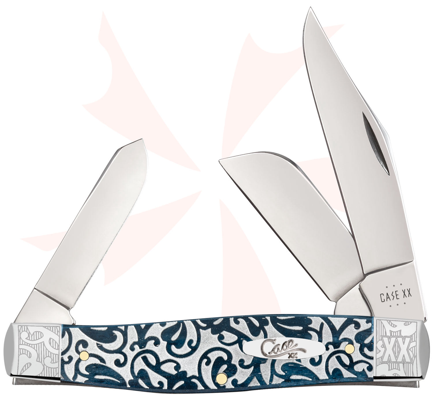Case Embellished Smooth Mediterranean Blue Bone Ivy Large Stockman Pocket Knife 4.25" Closed ...