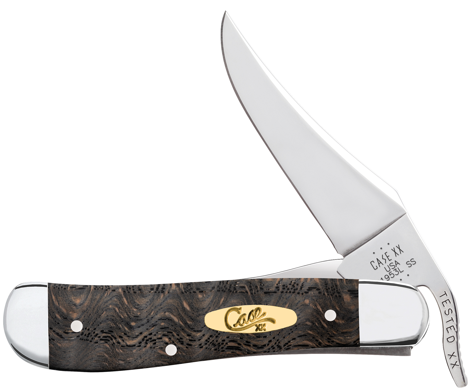 Case Smooth Black Curly Oak RussLock Pocket Knife 4.13" Closed, (71953L ...