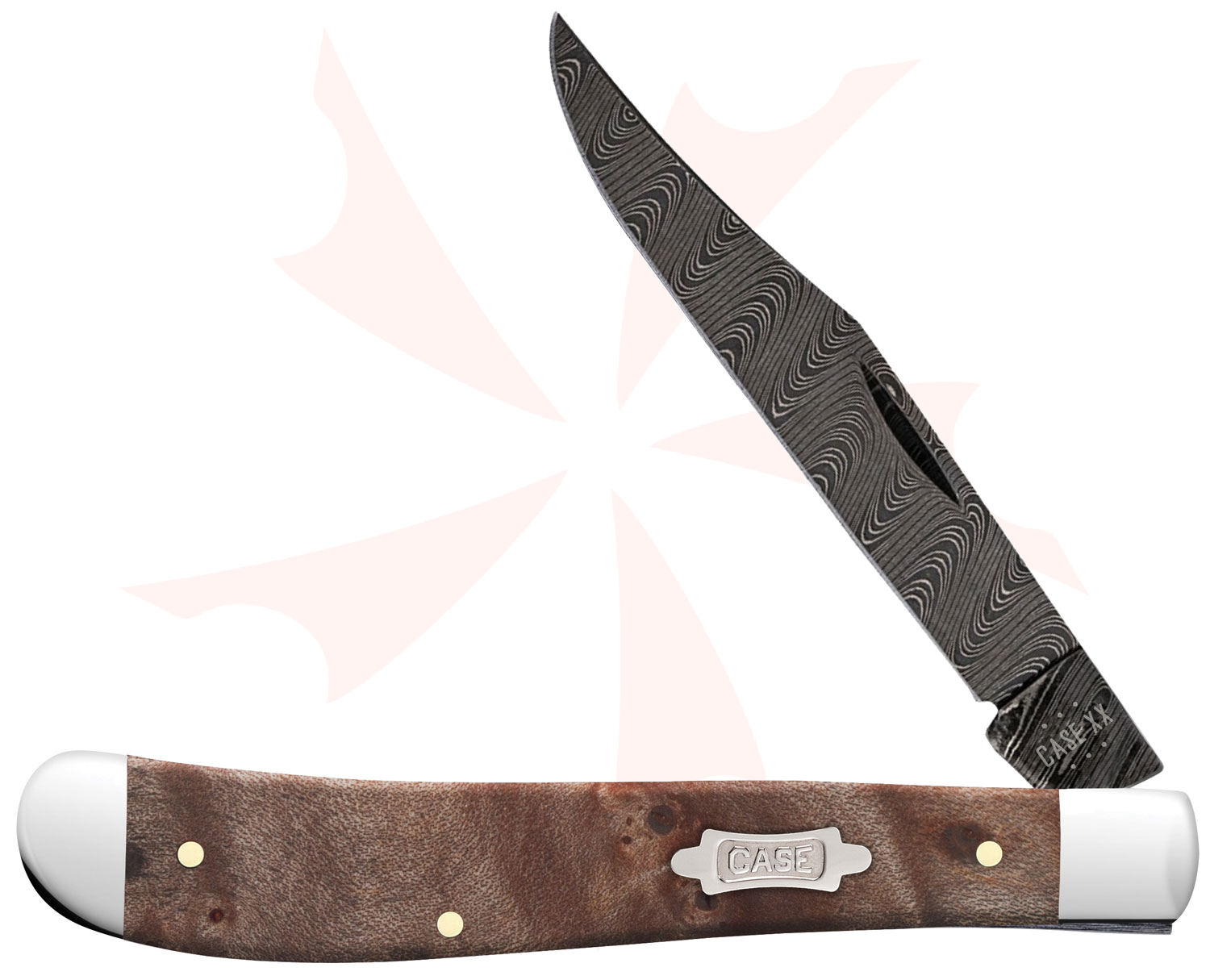 Case Natural Maple Burl Wood Damascus Slimline Trapper Pocket Knife 4. ...