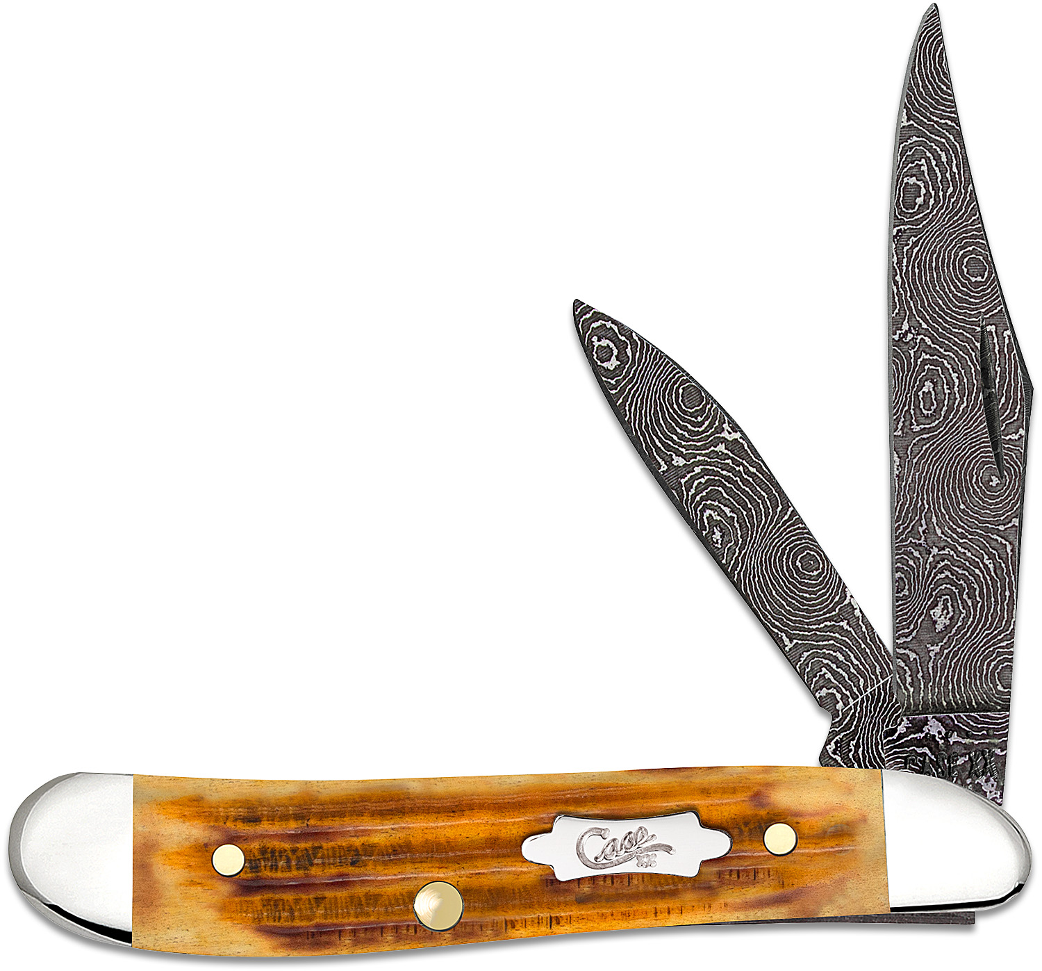 Case Second Cut Jig Burnt Goldenrod Bone Damascus Peanut Pocket Knife 2 ...