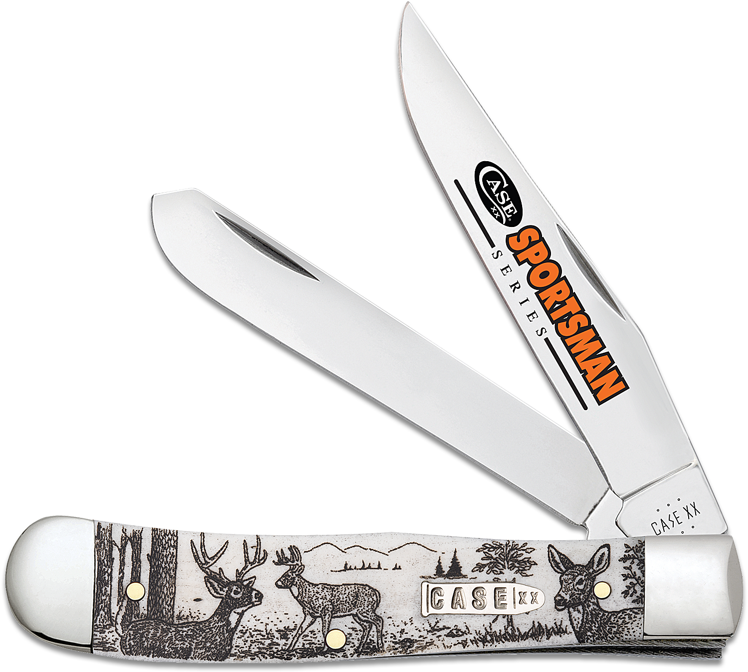 Case Sportsman Series Deer Embellished Smooth Natural Bone Trapper ...