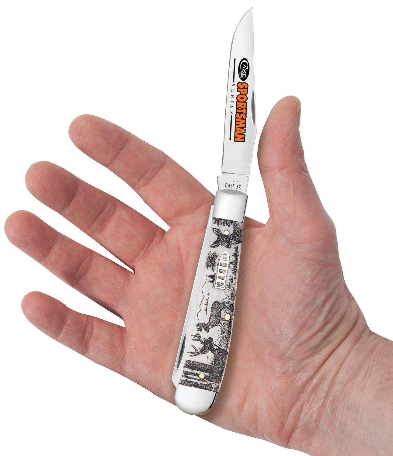 Case Sportsman Series Deer Embellished Smooth Natural Bone Trapper ...