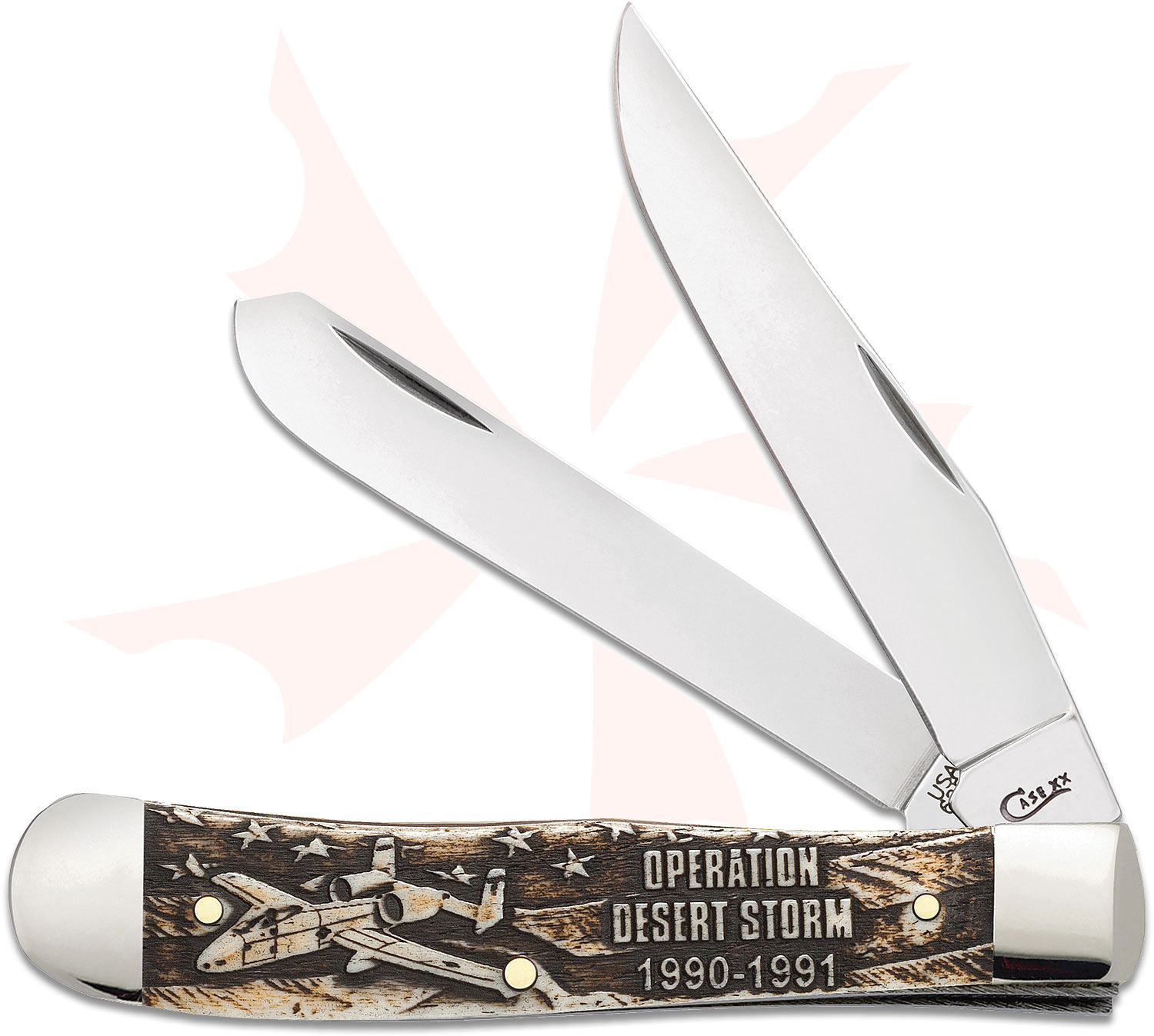 Case War Series Embellished Smooth Natural Bone Desert Storm Trapper 4.13" Closed (6254 SS ...