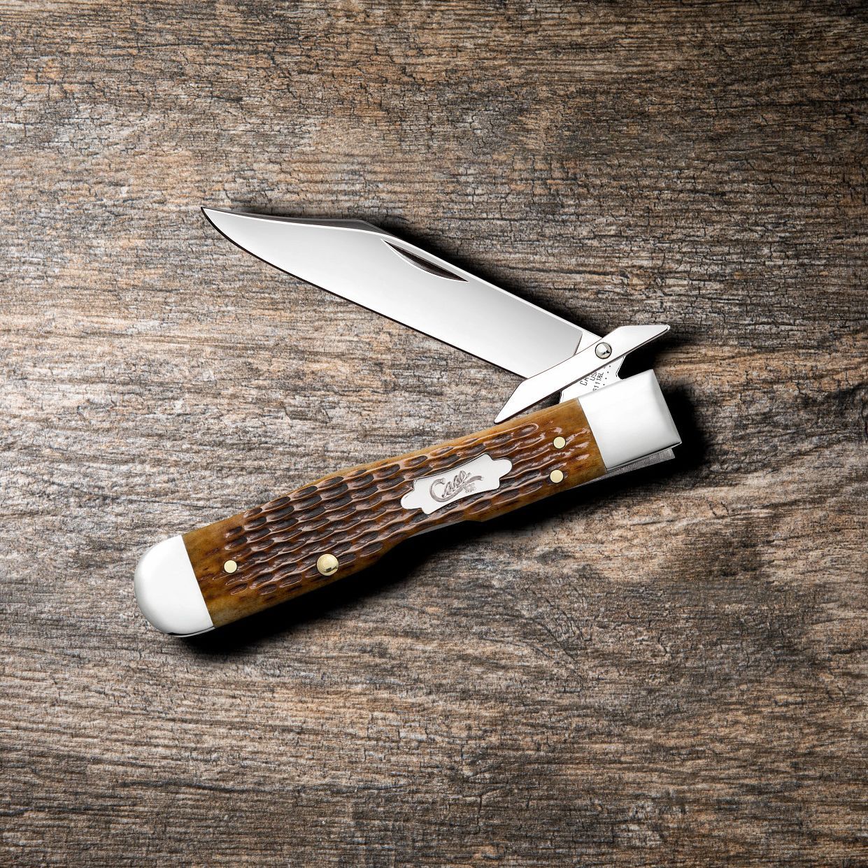 Case Rogers Corn Cob Jig Antique Bone Cheetah 4.38" Closed (6111 1/2L ...