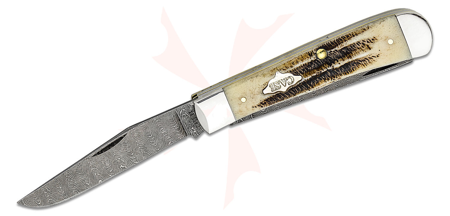 Case Vintage Bone Damascus Trapper Pocket Knife 4.13" Closed (V6254 DAM ...