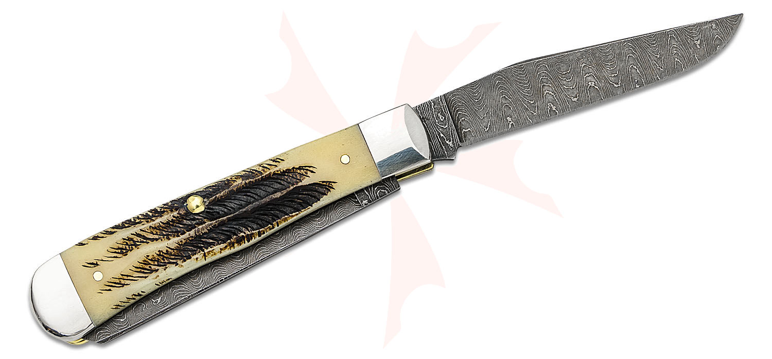 Case Vintage Bone Damascus Trapper Pocket Knife 4.13" Closed (V6254 DAM ...