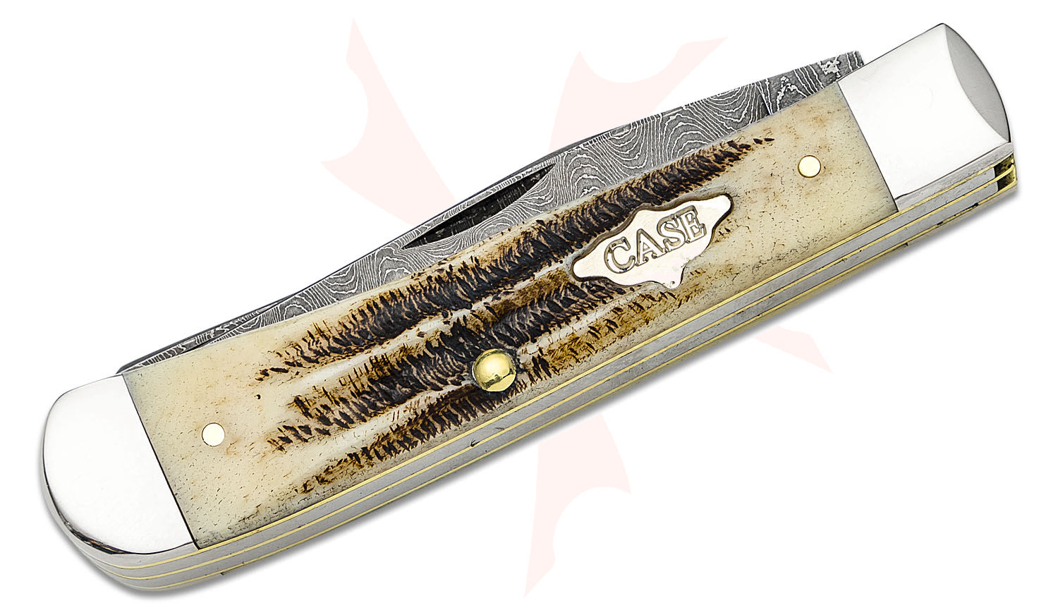 Case Vintage Bone Damascus Trapper Pocket Knife 4.13" Closed (V6254 DAM ...