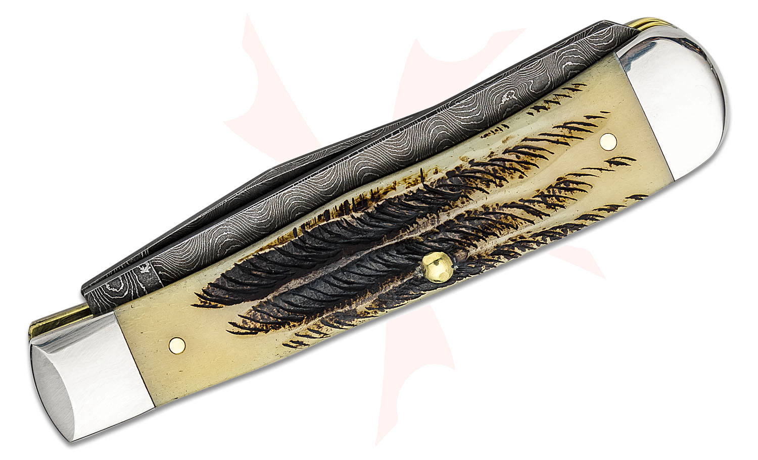 Case Vintage Bone Damascus Trapper Pocket Knife 4.13" Closed (V6254 DAM ...