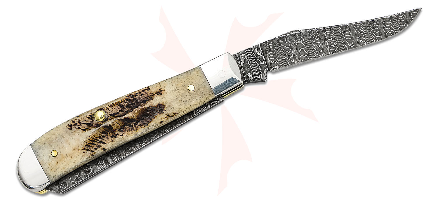Case Vintage Bone Damascus Mini Trapper Pocket Knife 3.5" Closed (V6207 ...