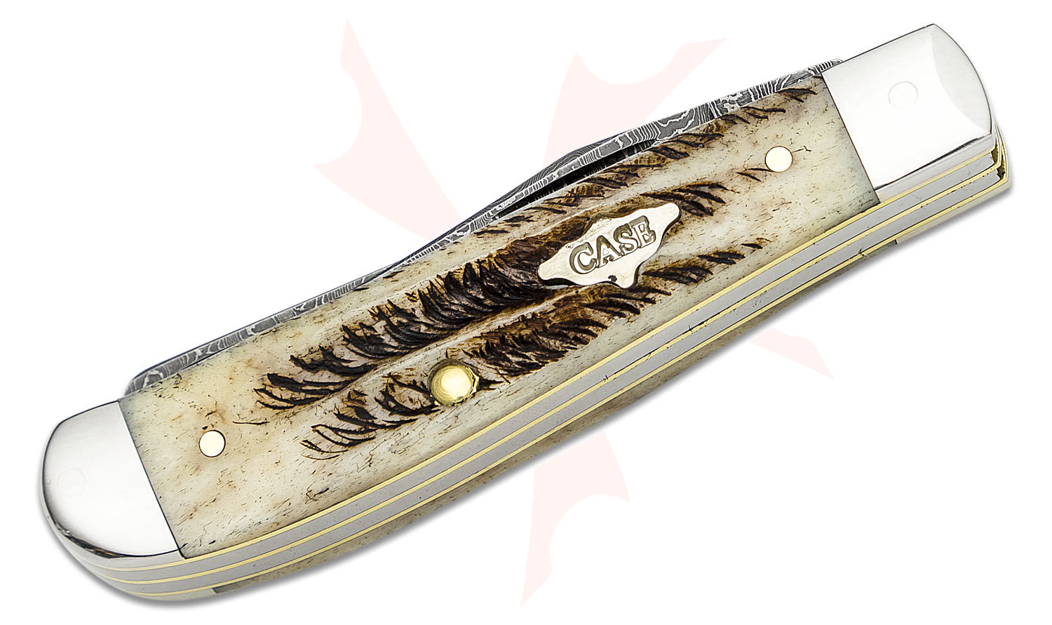 Case Vintage Bone Damascus Mini Trapper Pocket Knife 3.5" Closed (V6207 ...