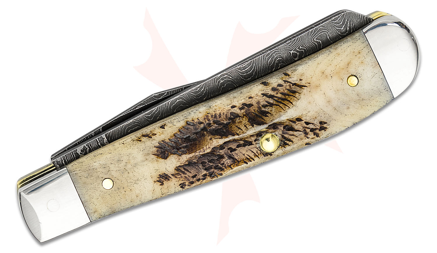 Case Vintage Bone Damascus Mini Trapper Pocket Knife 3.5" Closed (V6207 ...