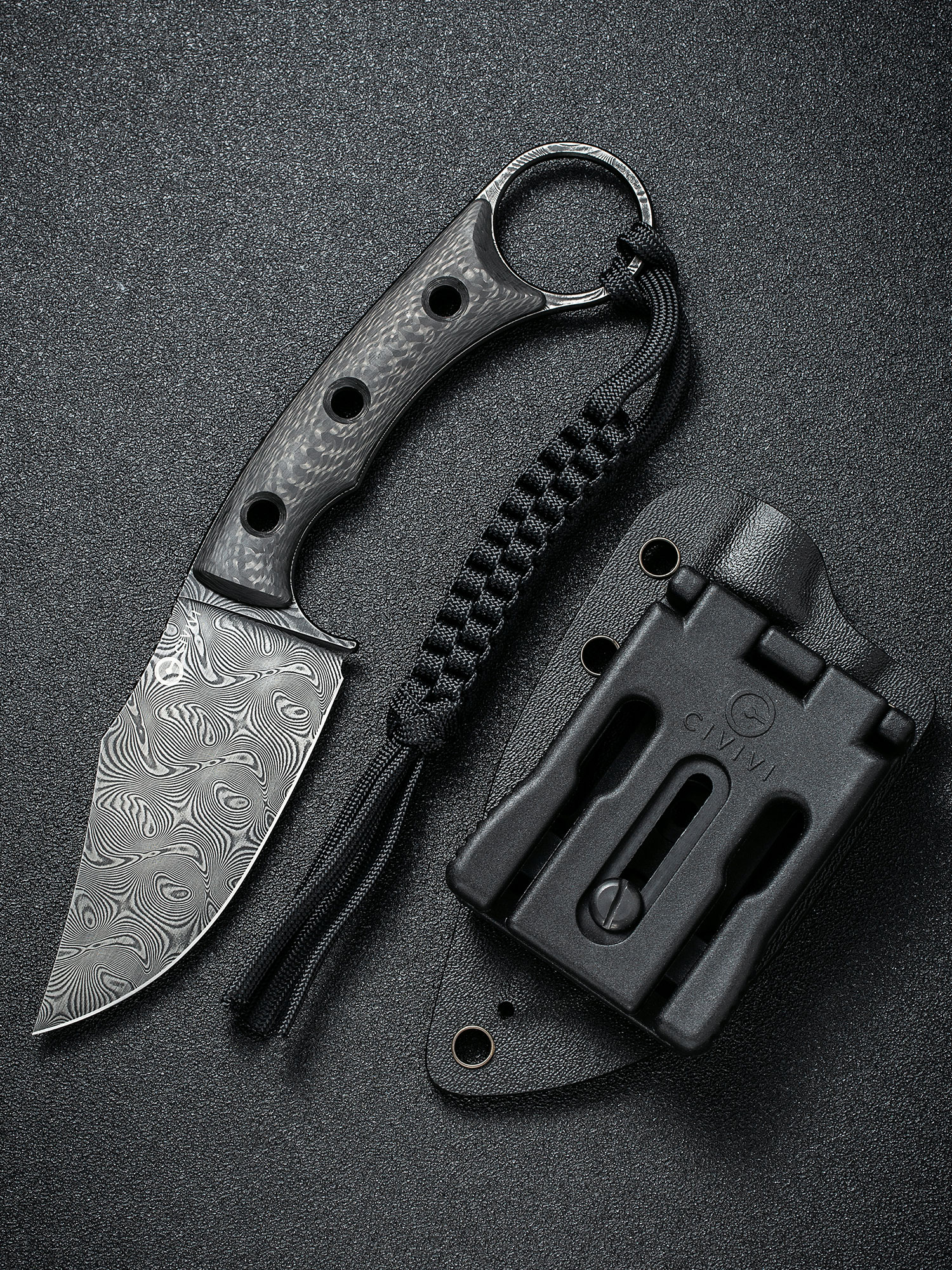 CIVIVI Knives Midwatch Fixed Blade Knife 3.39" Damascus Clip Point ...