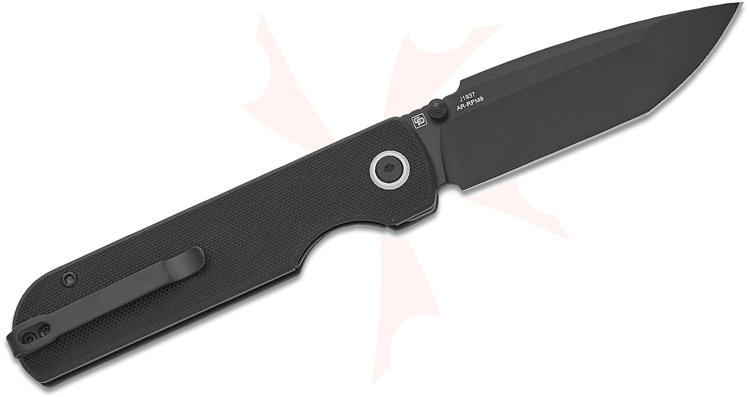 CJRB Cutlery Nova Folding Knife 3.45" AR-RPM9 Black PVD Tanto Blade ...