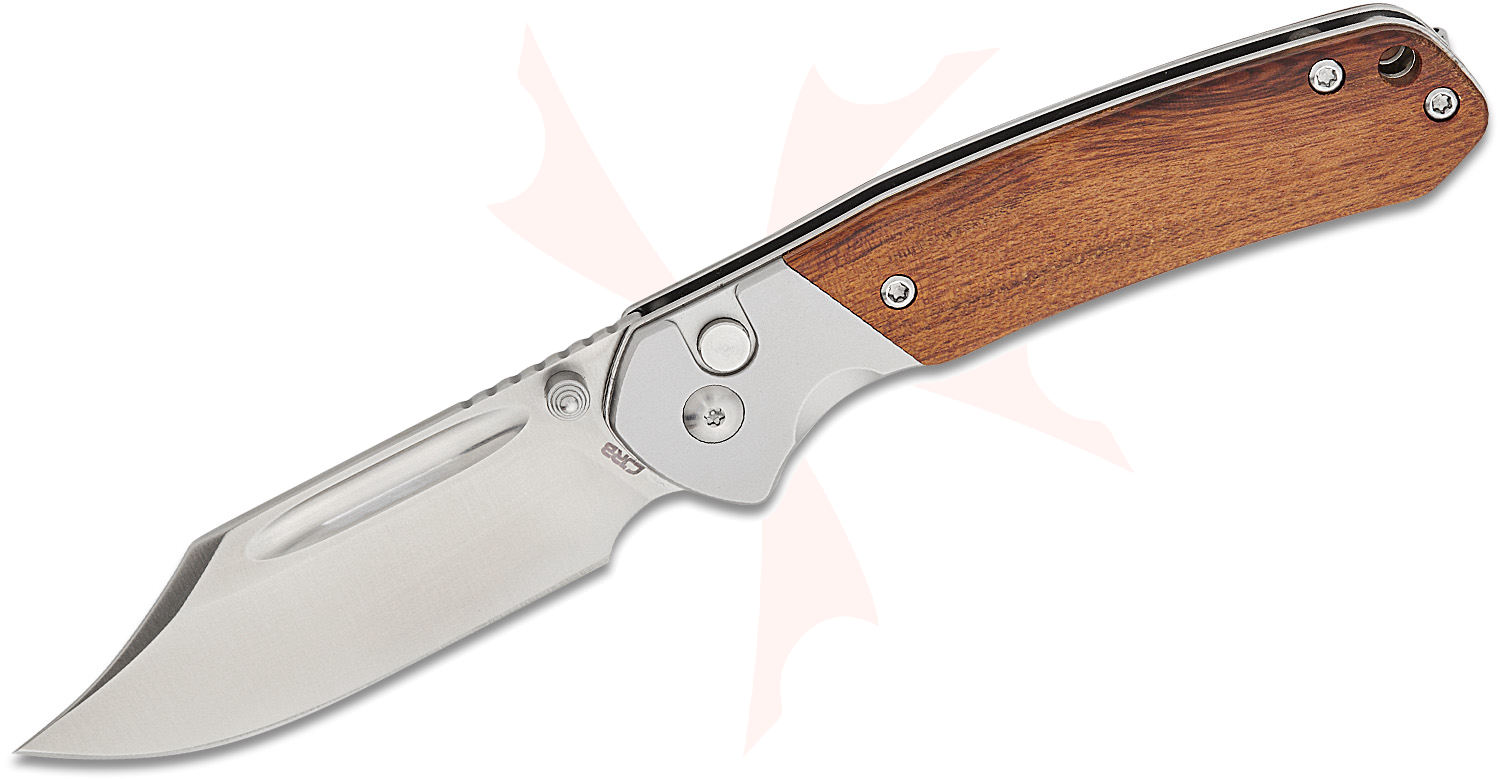 CJRB Cutlery Pyrite Button Lock Folding Knife 3.05" AR-RPM9 Sand Polished Bowie Blade, Rosewood ...