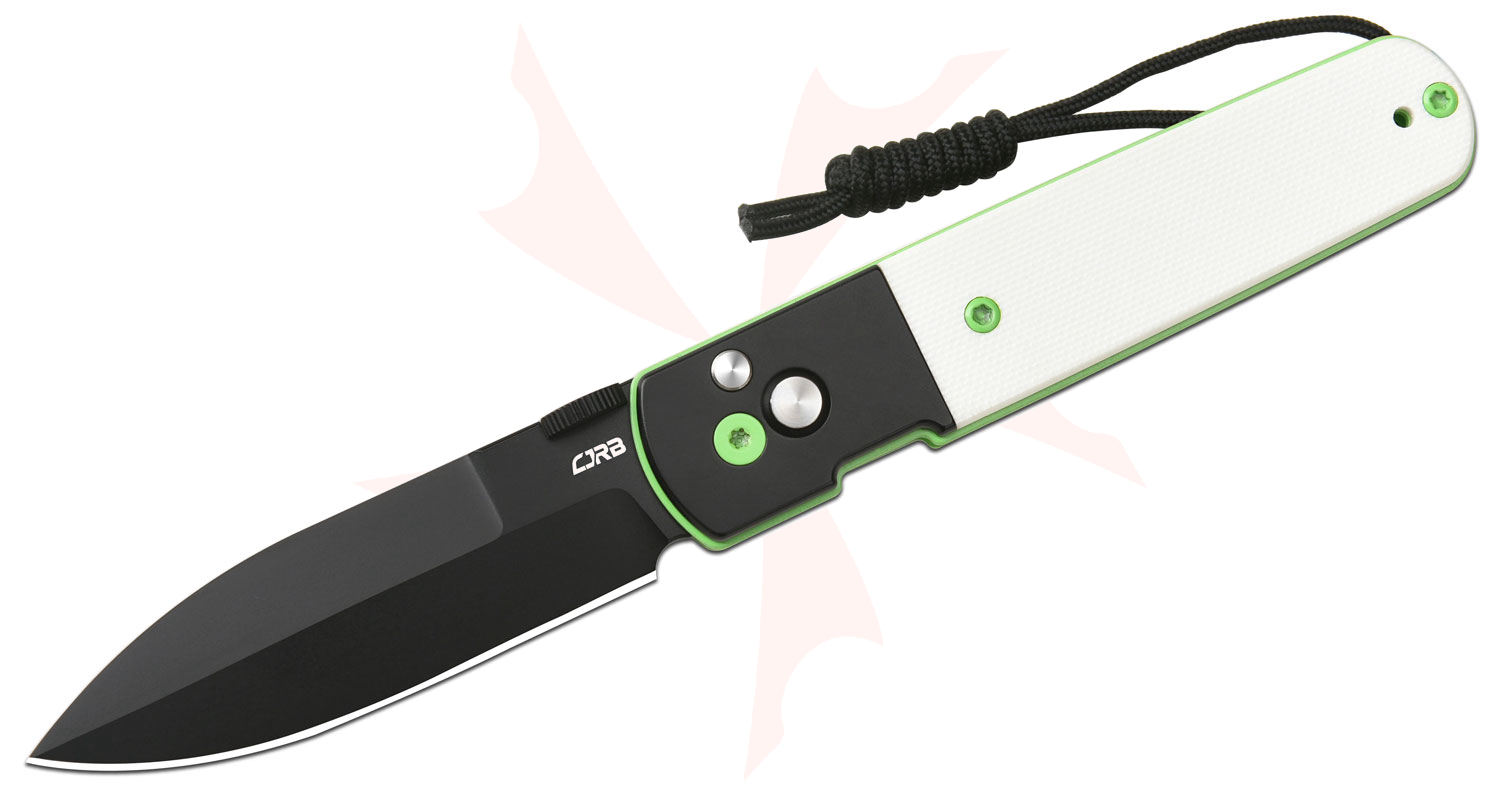 CJRB Cutlery Locust Button Lock Folding Knife 3.15" AR-RPM9 Black PVD Spear Point Blade, Black ...