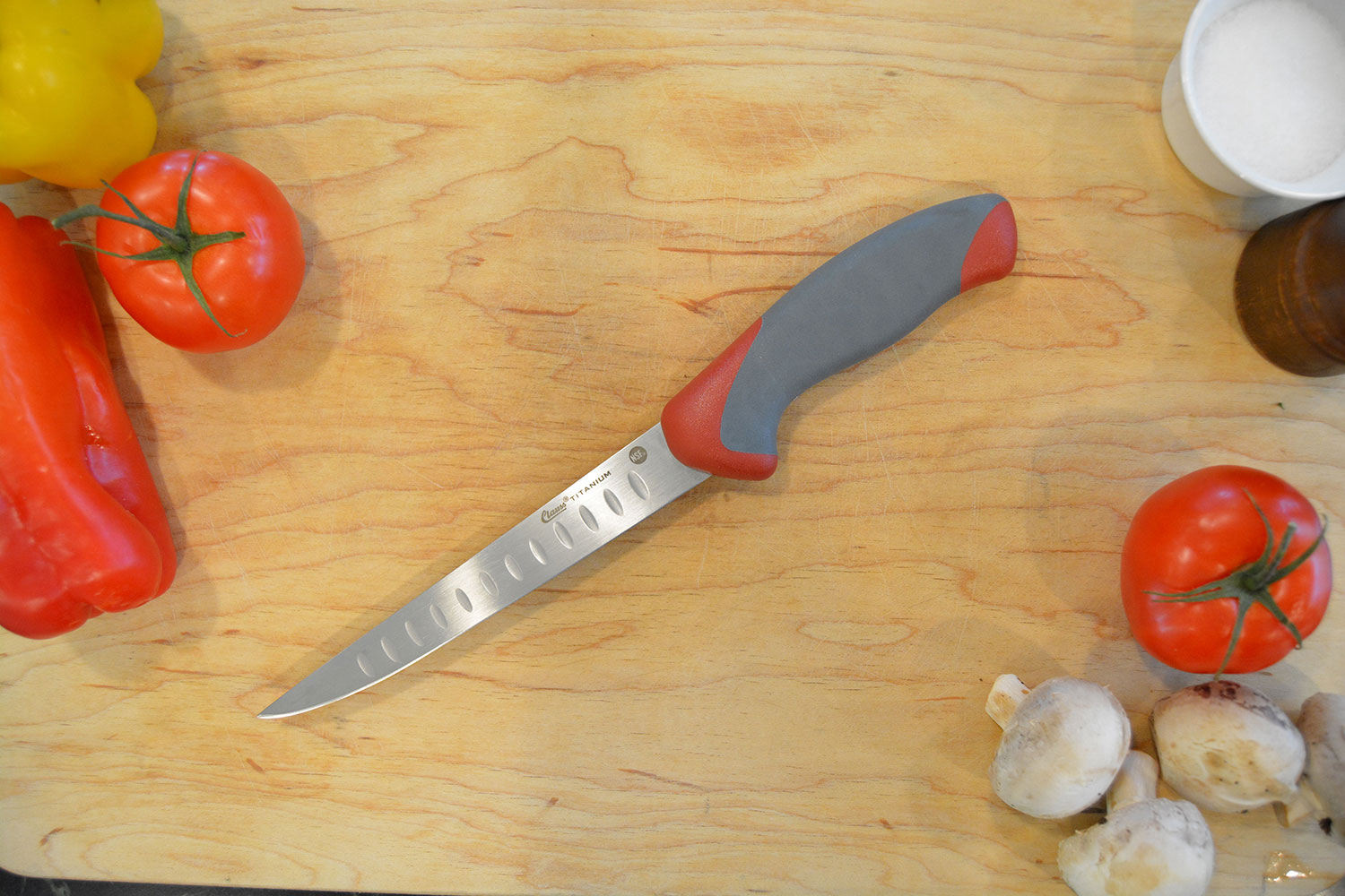 Clauss Titanium Bonded 6.5" Slicing Knife, Gray and Red Rubberized ...