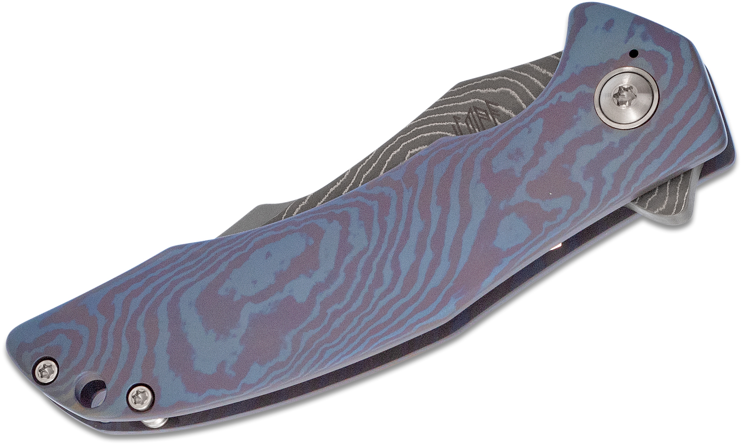 Ed Cope Custom Full-Dress T.22 Flipper Knife 2.93" Vegas Forge Damascus ...