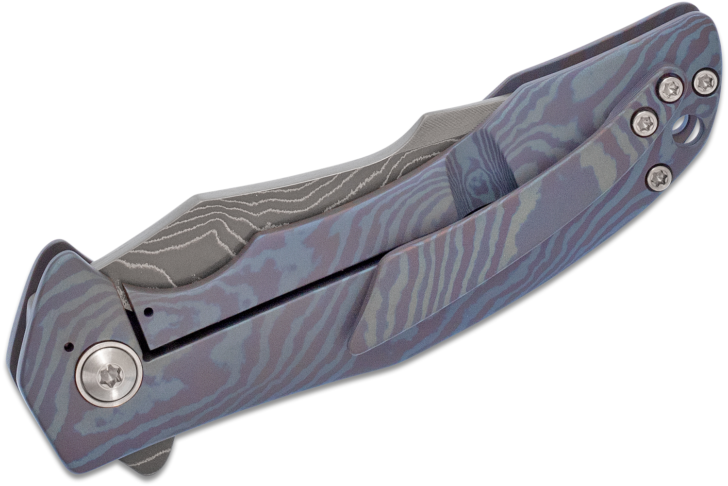 Ed Cope Custom Full-Dress T.22 Flipper Knife 2.93" Vegas Forge Damascus ...