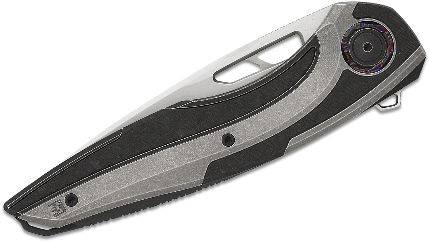 Custom Knife Factory Anton Malyshev Sukhoi 4 Frame Lock Flipper Knife 4" M398 Hand-Rubbed Satin ...