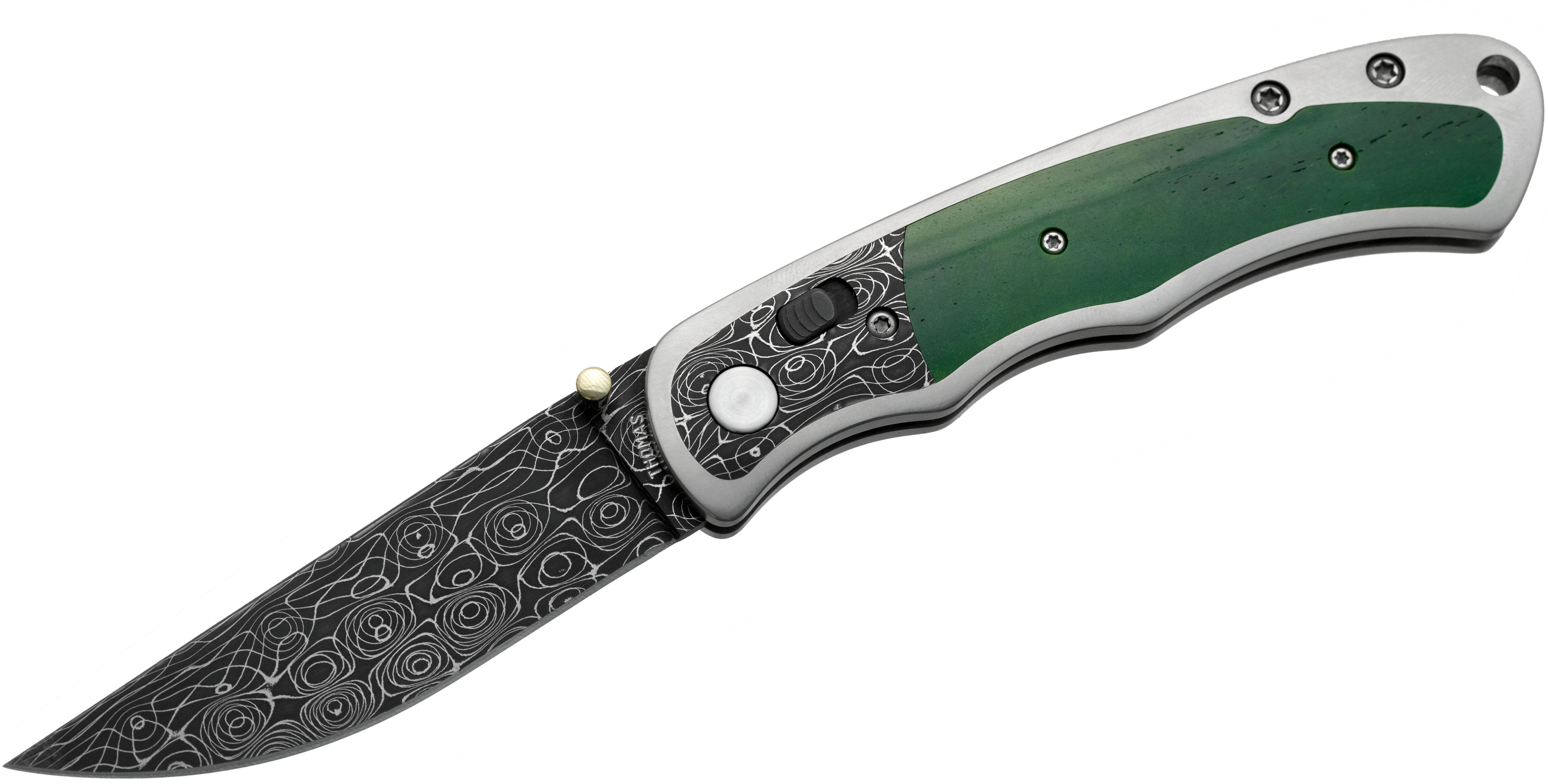 Darrin Thomas Custom Folder 3" Vines and Roses Damascus Plain Blade ...