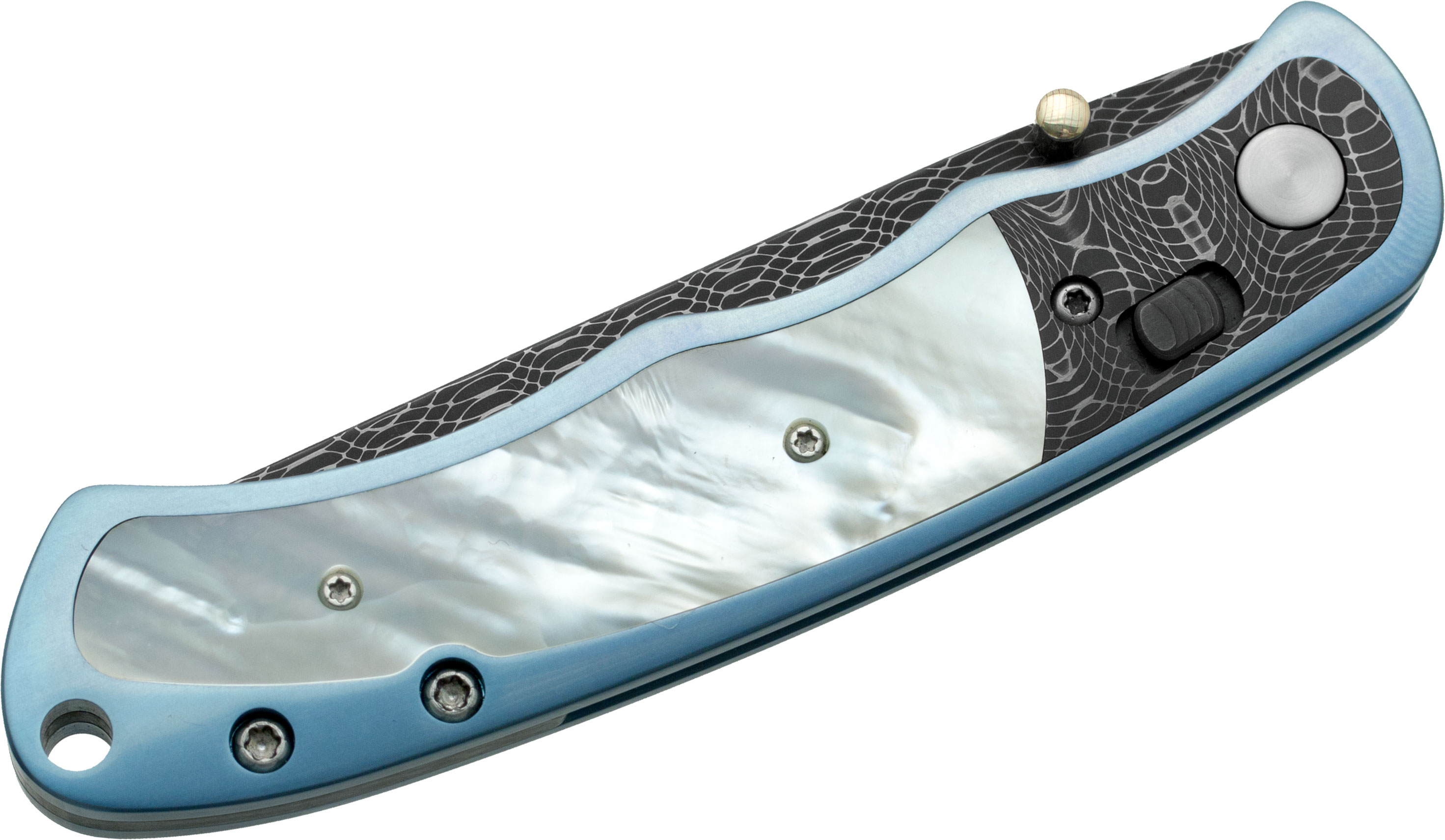 Darrin Thomas Custom Folder 3" Spirograph Damascus Plain Blade, Blue ...