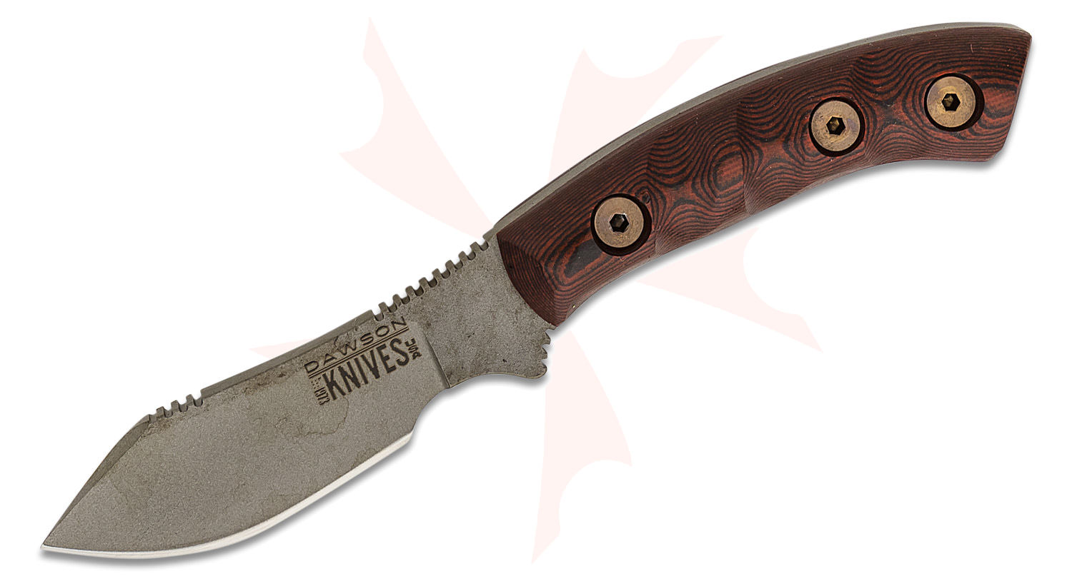 Dawson Knives Snakebite Fixed Blade Knife 3" CPM-MagnaCut Nuclear Winter Reverse Tanto, Red and ...
