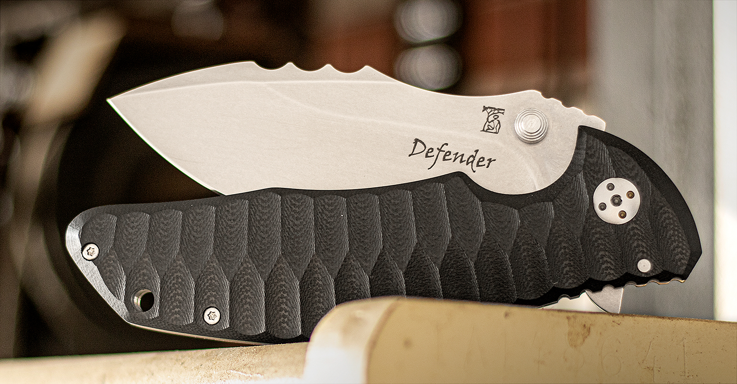 Dendra Knives Defender Flipper Knife 3.75" Stonewashed D2 Plain Blade ...