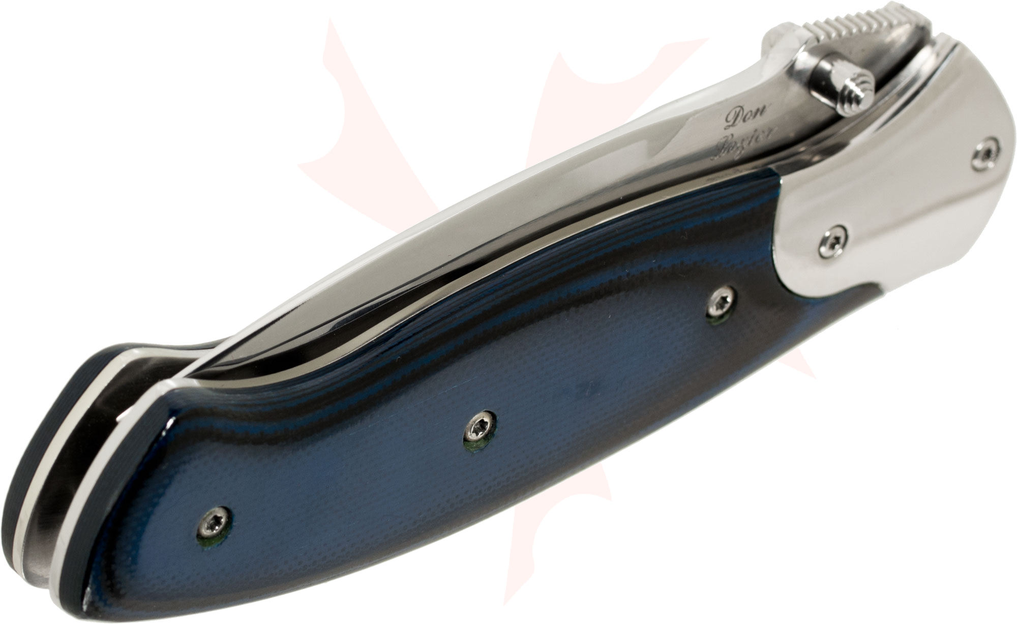 Don Lozier Liner Lock Custom Folding 3.5" AUS-8 Blade, Blue and Black ...