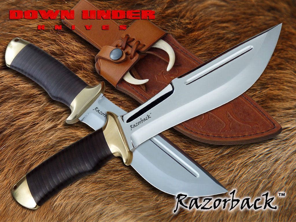Down Under Knives Razorback 7" Polished Double Edge Blade, Leather ...