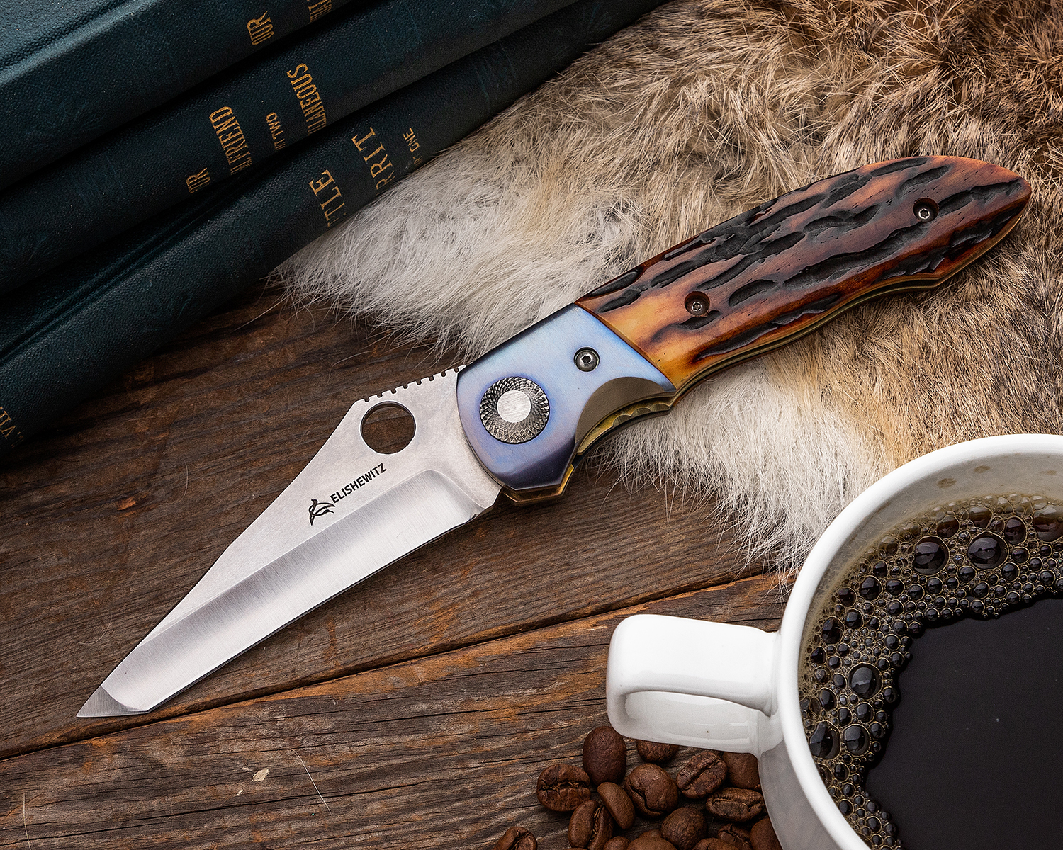 Elishewitz Custom Vintage Omega M6 Folding Knife 3.5" Compound Tanto ...