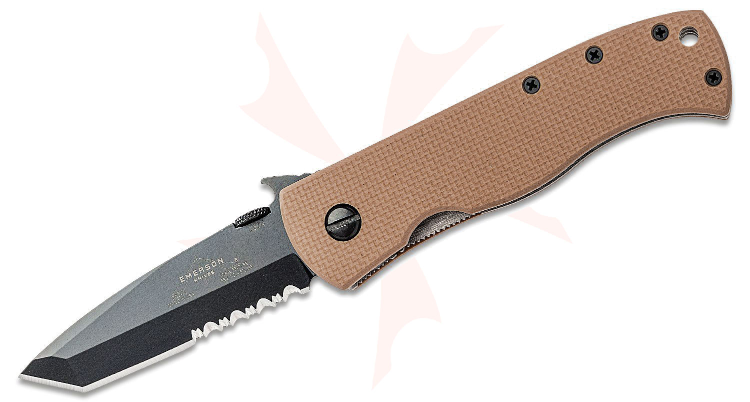 Emerson CQC-7V Folding Knife 3.3" Black Tanto Combo Blade, Wave, Afghan ...