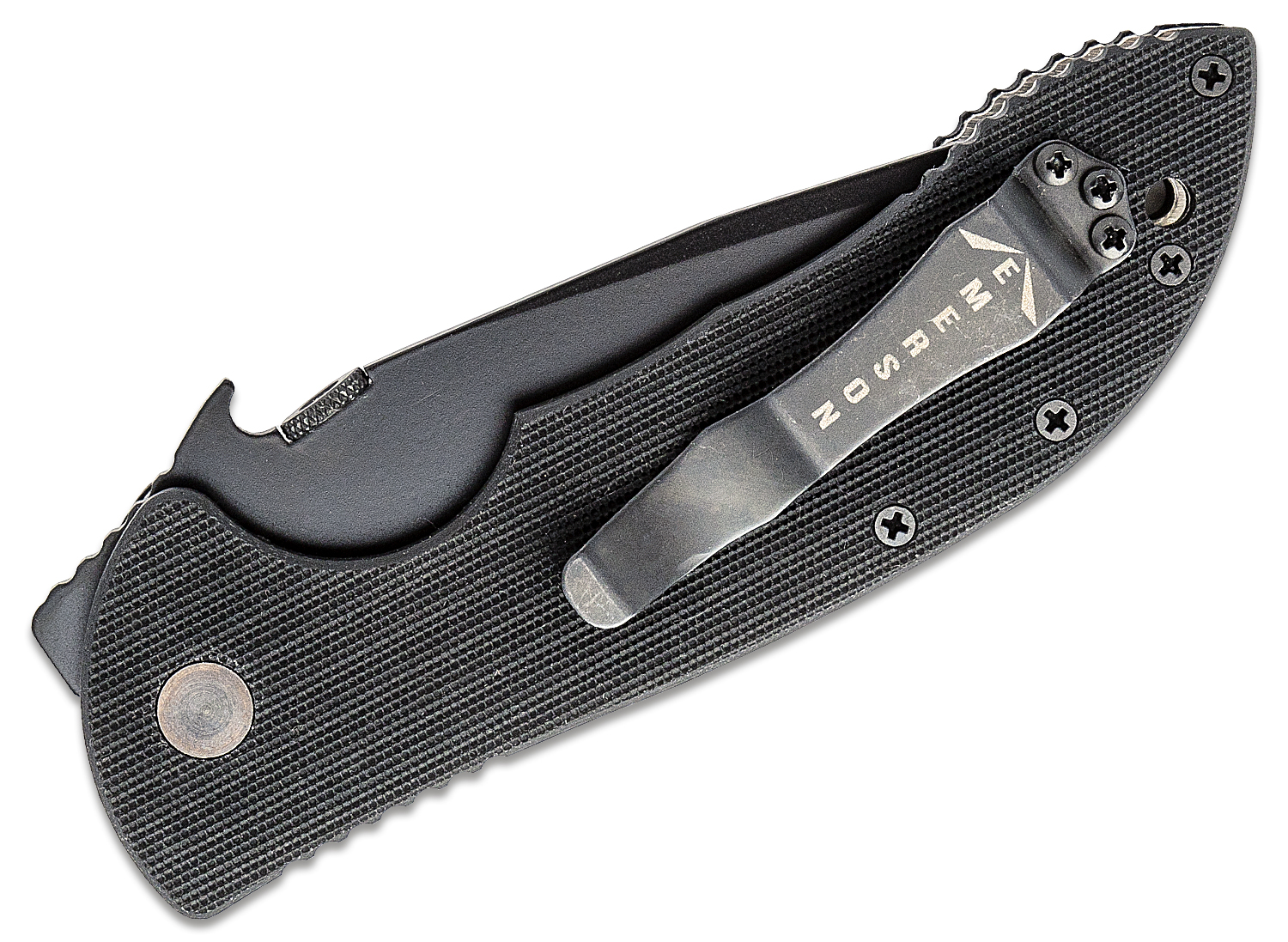 Emerson Commander Folding Knife 3.75" Black Plain Blade with Wave ...