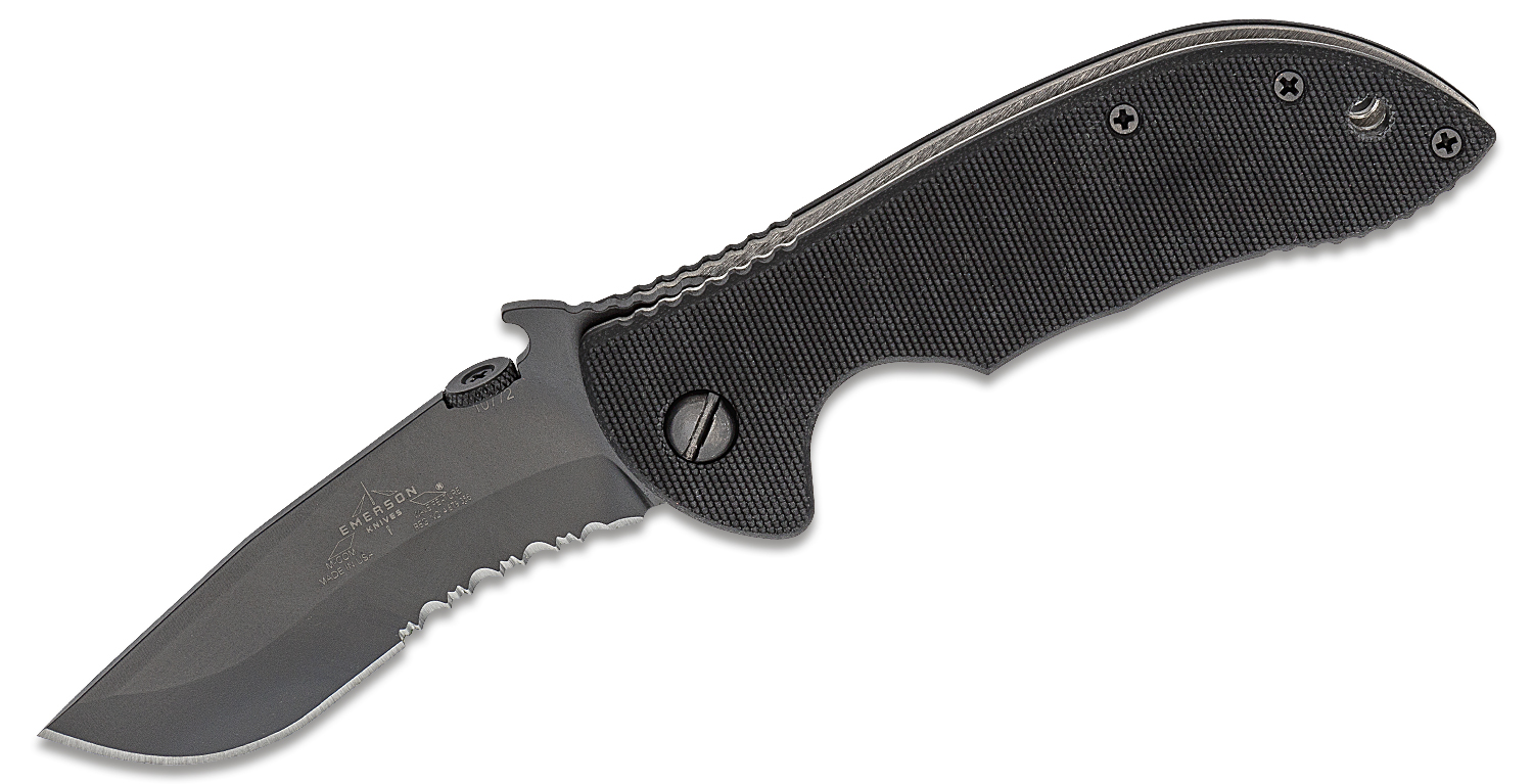 Emerson Mini Commander Folding Knife 3.4" Black Combo Blade with Wave ...