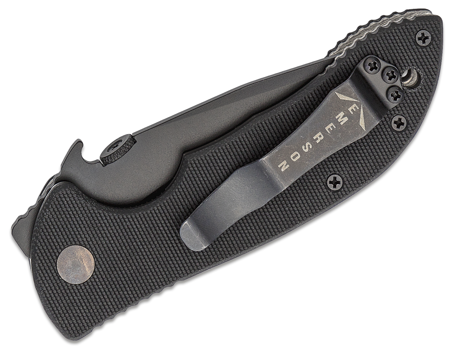 Emerson Mini Commander Folding Knife 3.4" Black Combo Blade with Wave ...