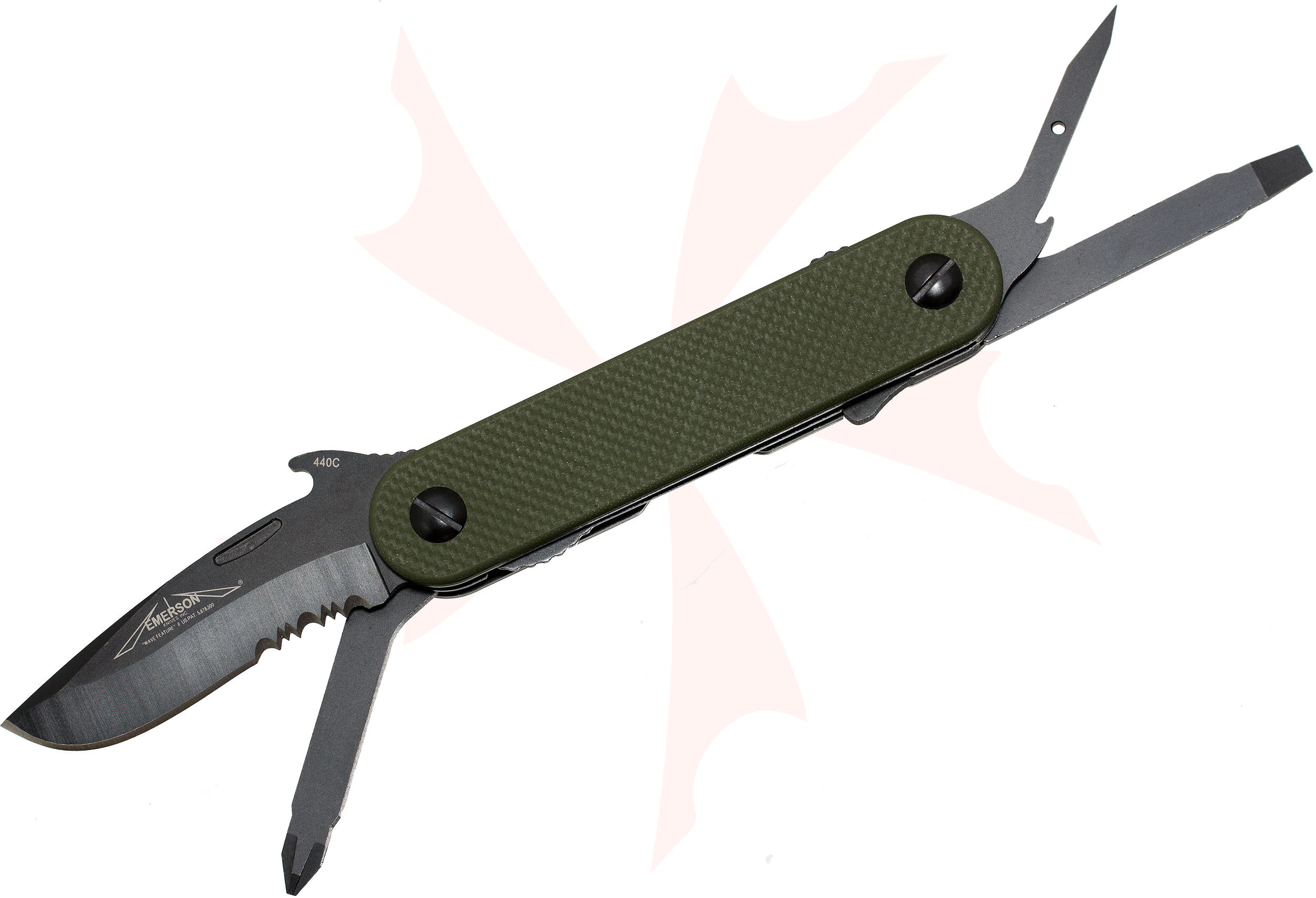 Emerson EDC-2 Multi-Tool by Multitasker, 2.7" Combo Blade, OD Green G10 ...