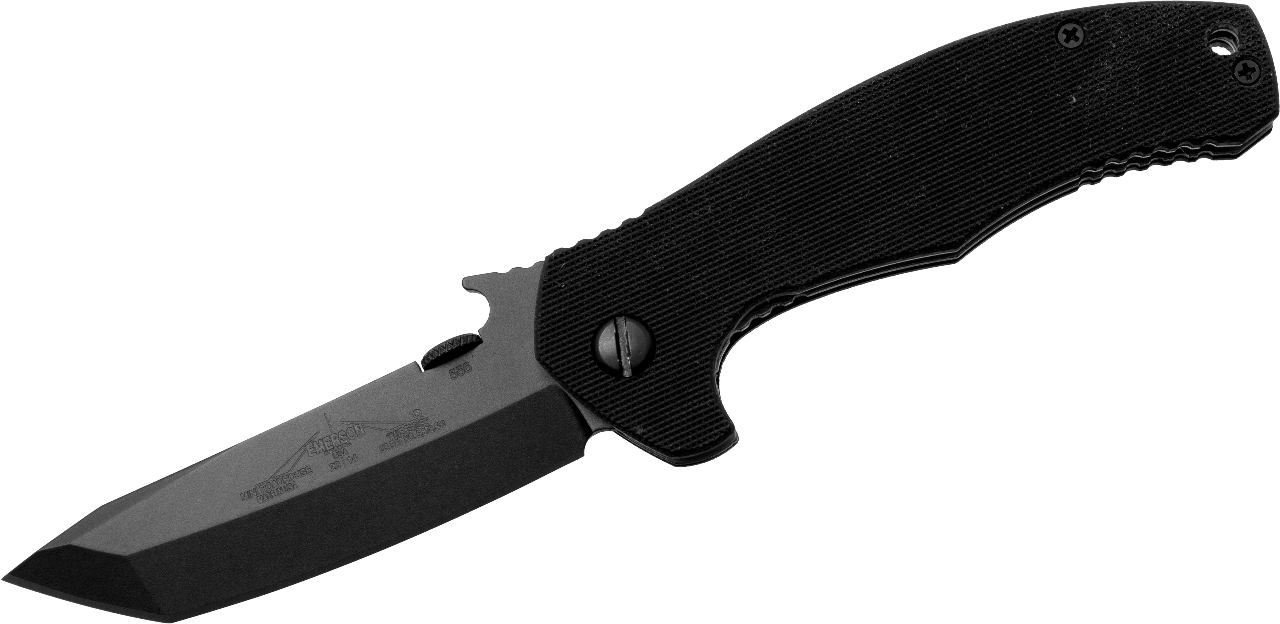 Emerson Mini Roadhouse Folding Knife 3.4" Black Plain Tanto Blade ...