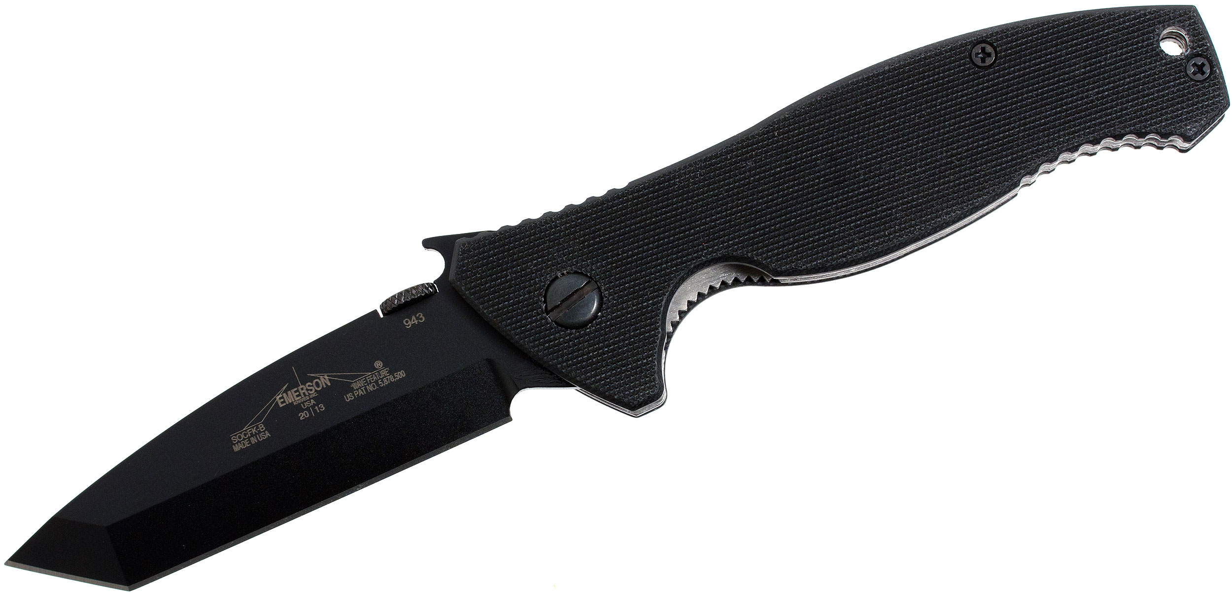 Emerson SOCFK-BT Folding Knife 3.375" Black Plain Tanto Blade with Wave ...