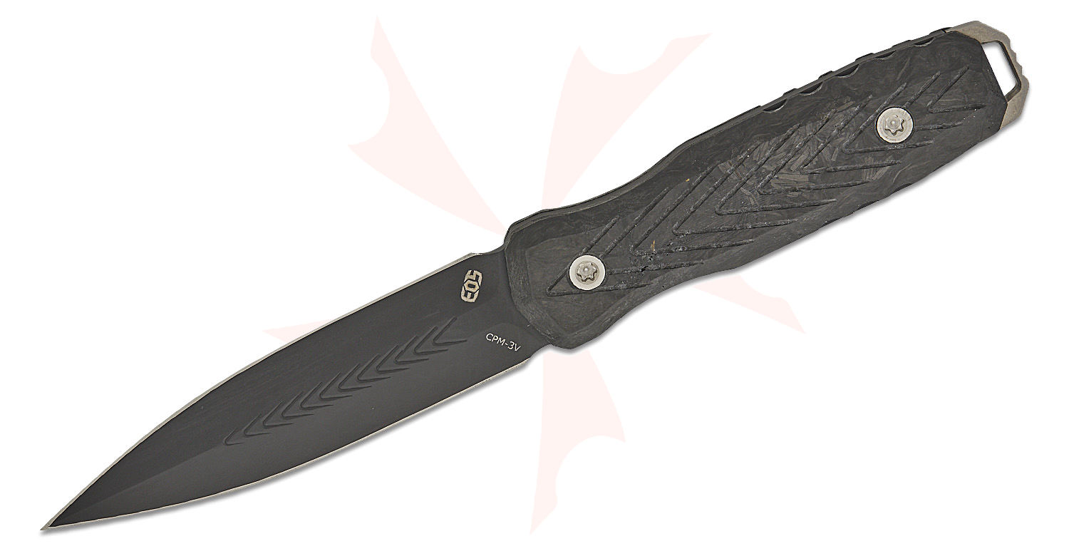 EOS Thresher Fixed Blade Knife 4.5" CPM-3V Black DLC Double Edge Spike ...