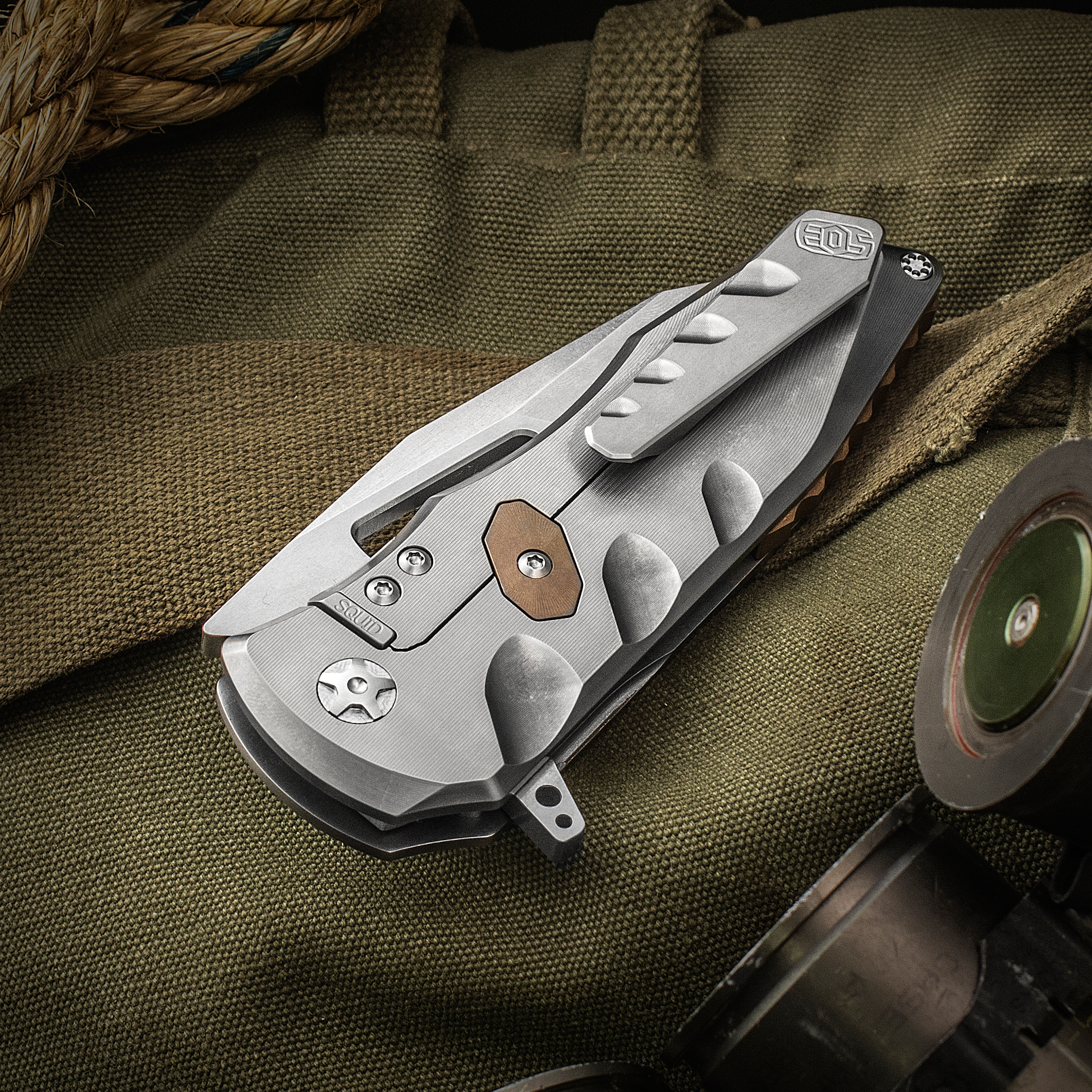 EOS Squid Flipper 3.625" S35VN Stonewashed Blade, Milled Titanium ...